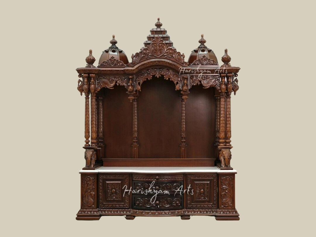 Handcrafted 65 Teak Wood Pooja Mandir With Drawers Large Designer ...