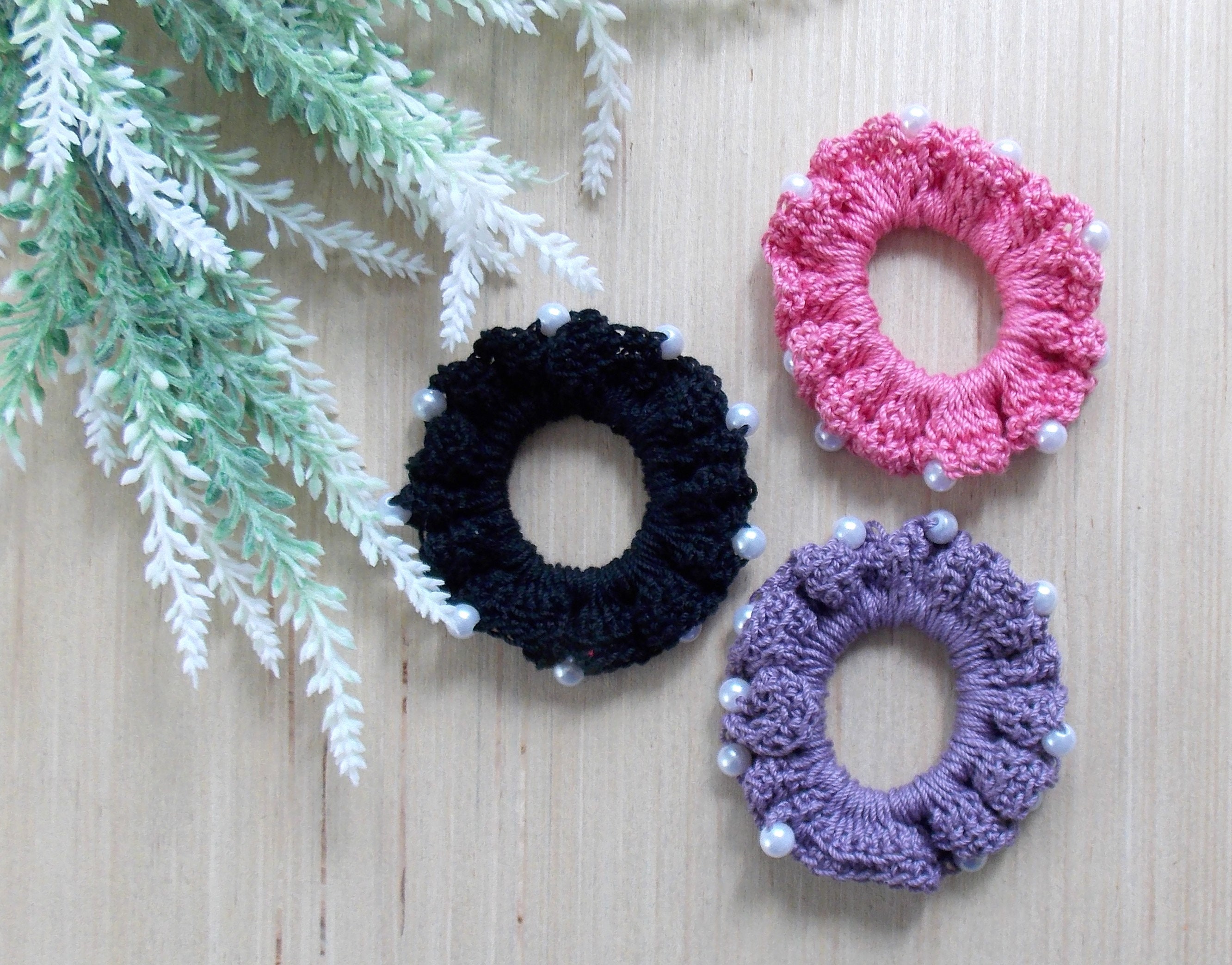 Crocheted Hair Scrunchie Set Wedding Hair Piece Pearl Hair | Etsy