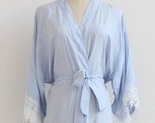 Light Blue Robe Women Kimono Robewith Lace Trimsbridesmaid | Etsy