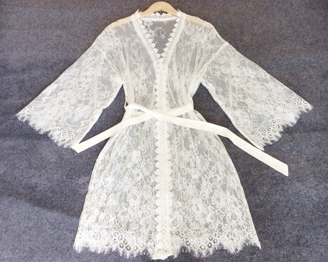 White Lace Robe Women Kimono Robe-Bridal Robe-Party | Etsy