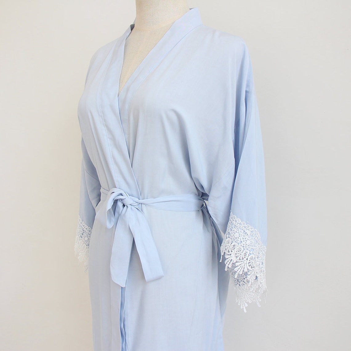 Light Blue Robe Women Kimono RobeWith Lace TrimsBridesmaid | Etsy