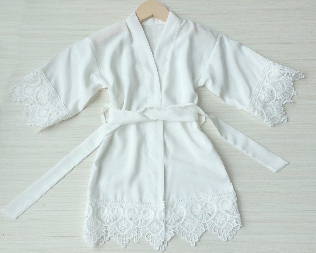 White Bride Robe robe With Lace Trim-flower Bridesmaid Robe-bridesmaid ...