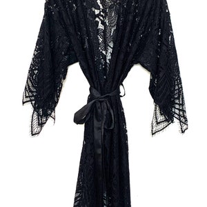 Black Lace Robe Women Kimono Robe-bridal Robe-party Gift-wedding Party ...