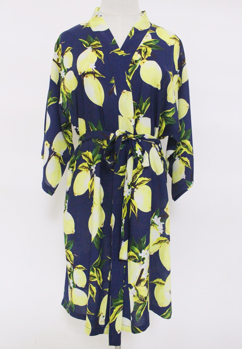 Navy Yellow Lemon Robe Women Kimono Robe Bridesmaid Lace | Etsy