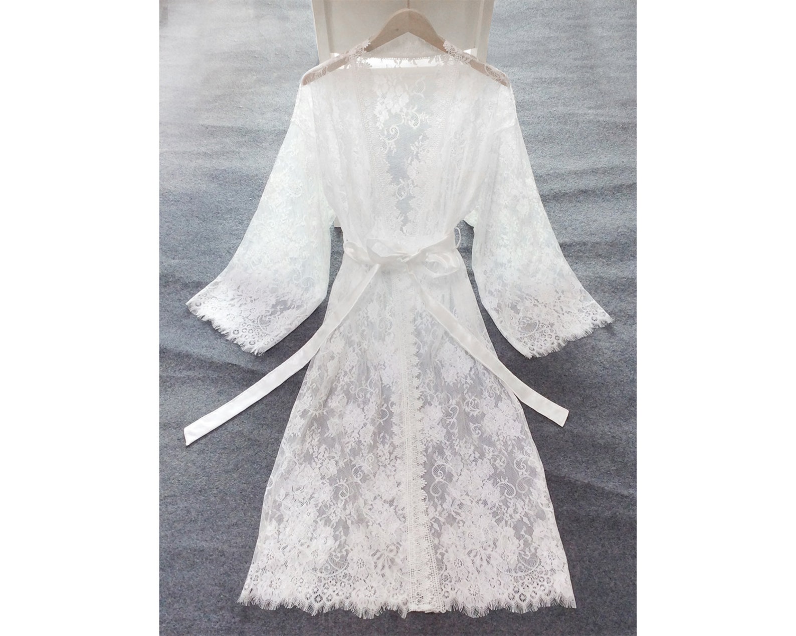 Longer Lace Robe // White Lace Robe Women Kimono-bridal Robe Wedding ...