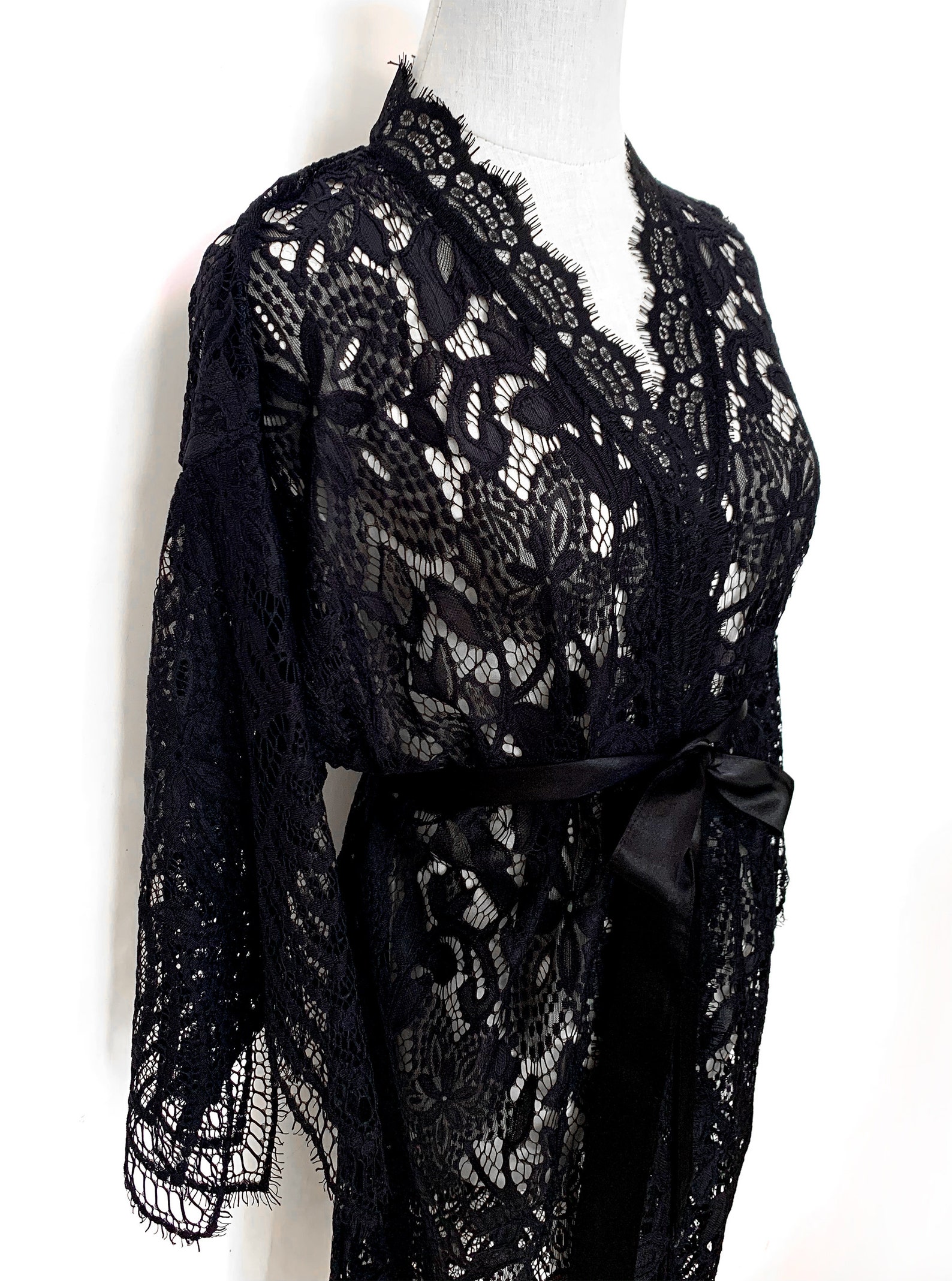 Black Lace Robe Women Kimono Robe-bridal Robe-party - Etsy