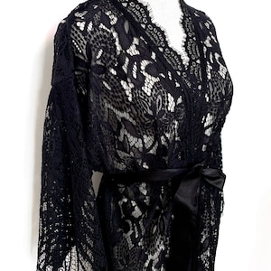 Black Lace Robe Women Kimono Robe-bridal Robe-party Gift-wedding Party ...