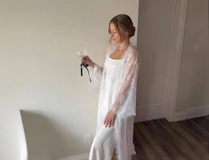 White Lace Robe: Women's Kimono Longer Style Bridal Robe - Etsy
