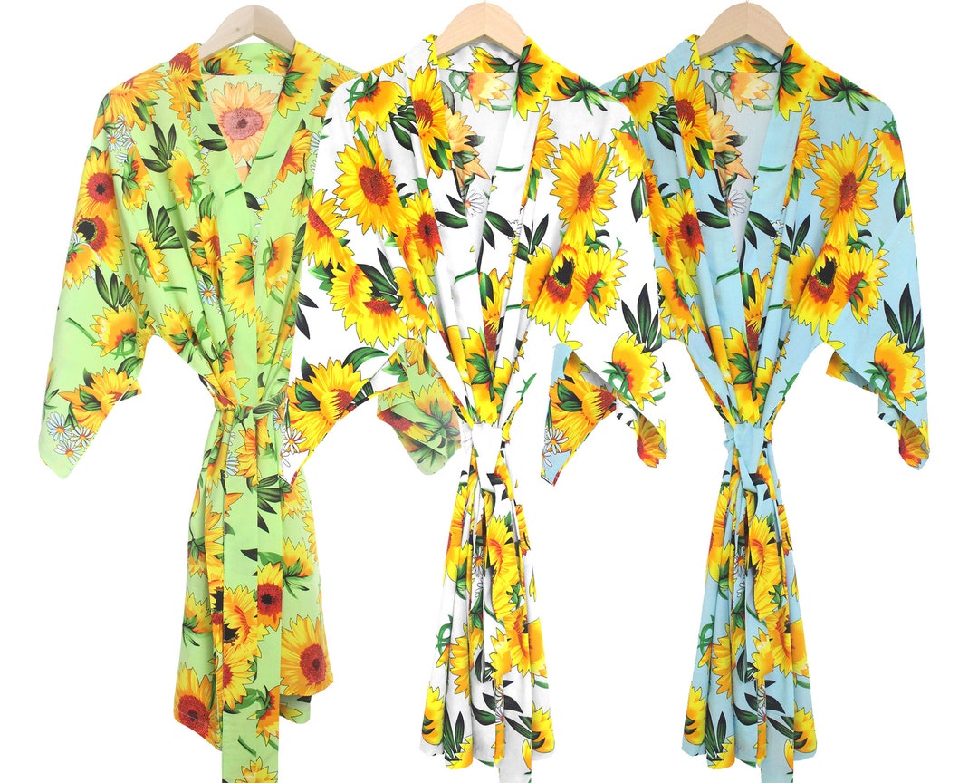 Sunflower-green Floral Robe -bridesmaid Robe-bridal Robe-birthday Party ...