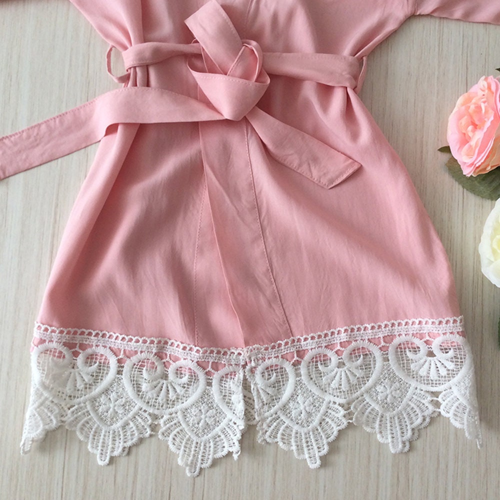 Blush Pink Bride Robe Bridesmaid Robe With Lace Trim-gift - Etsy