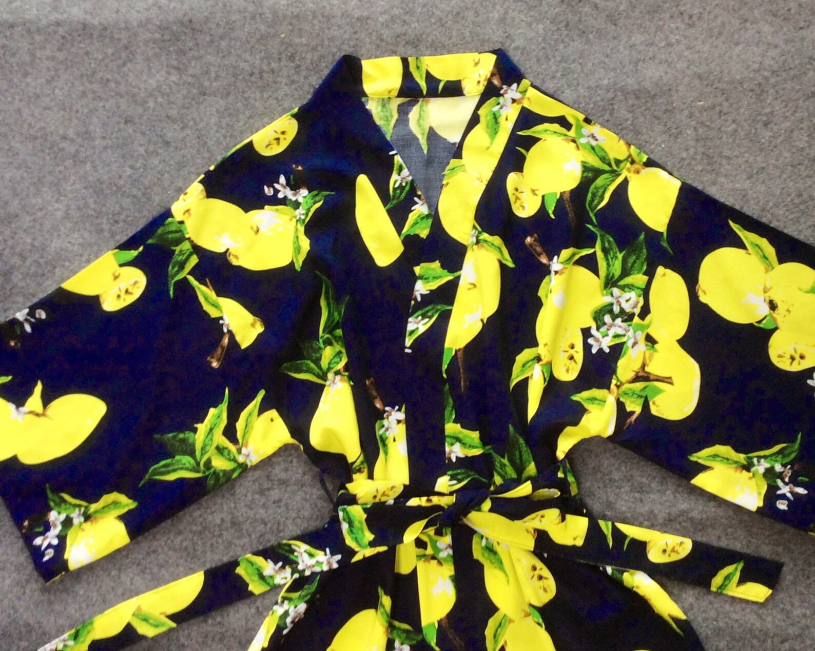 Navy Floral Robe Yellow Lemon Robe Women Kimono-bridesmaid - Etsy