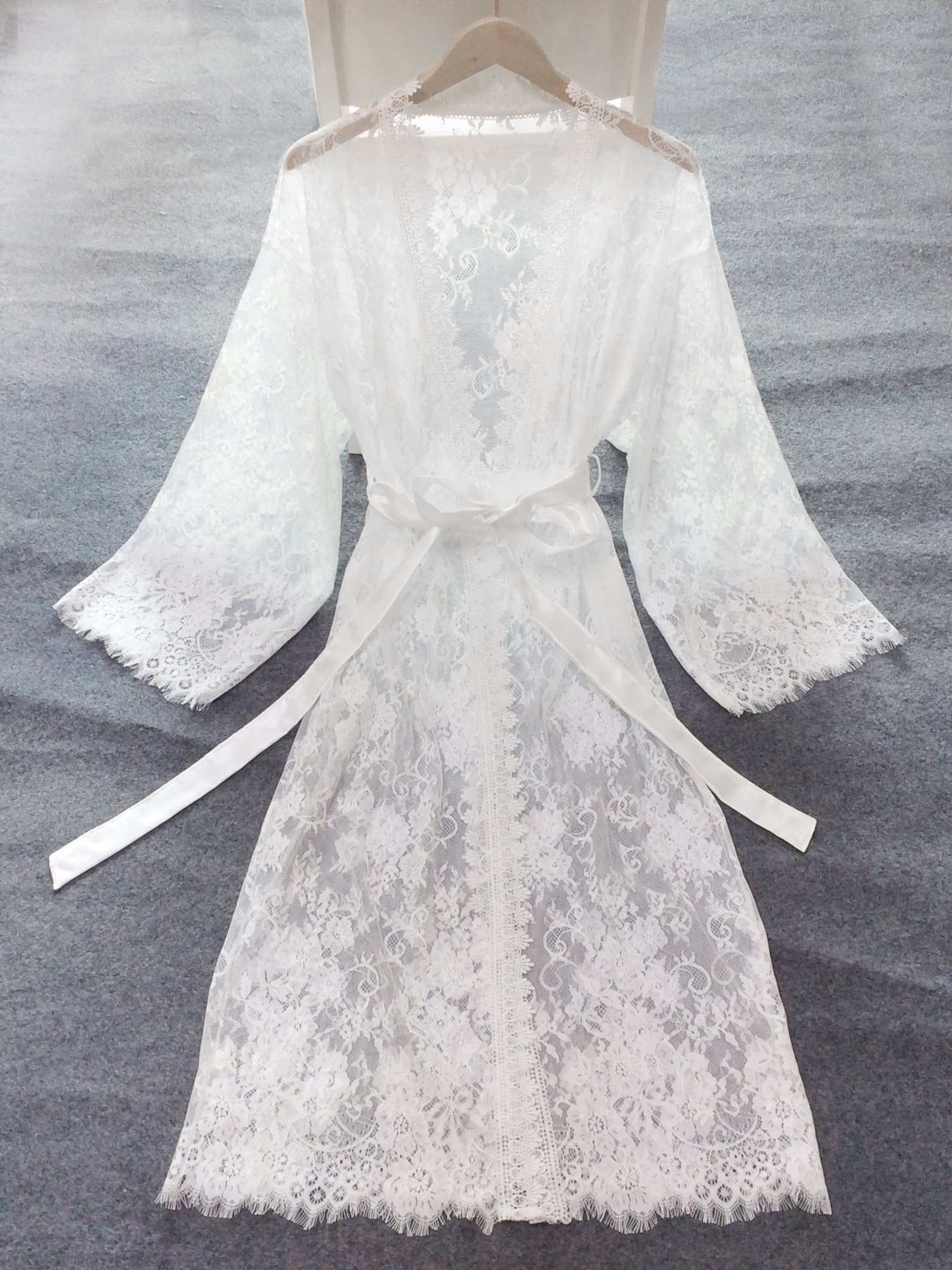 Longer Lace Robe White Lace Robe Women Kimono Bridal Robe Wedding Party Robe Bridal Party