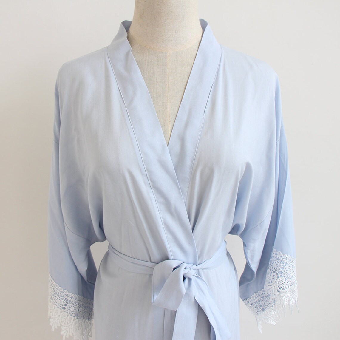 Light Blue Robe Women Kimono Robewith Lace Trimsbridesmaid | Etsy