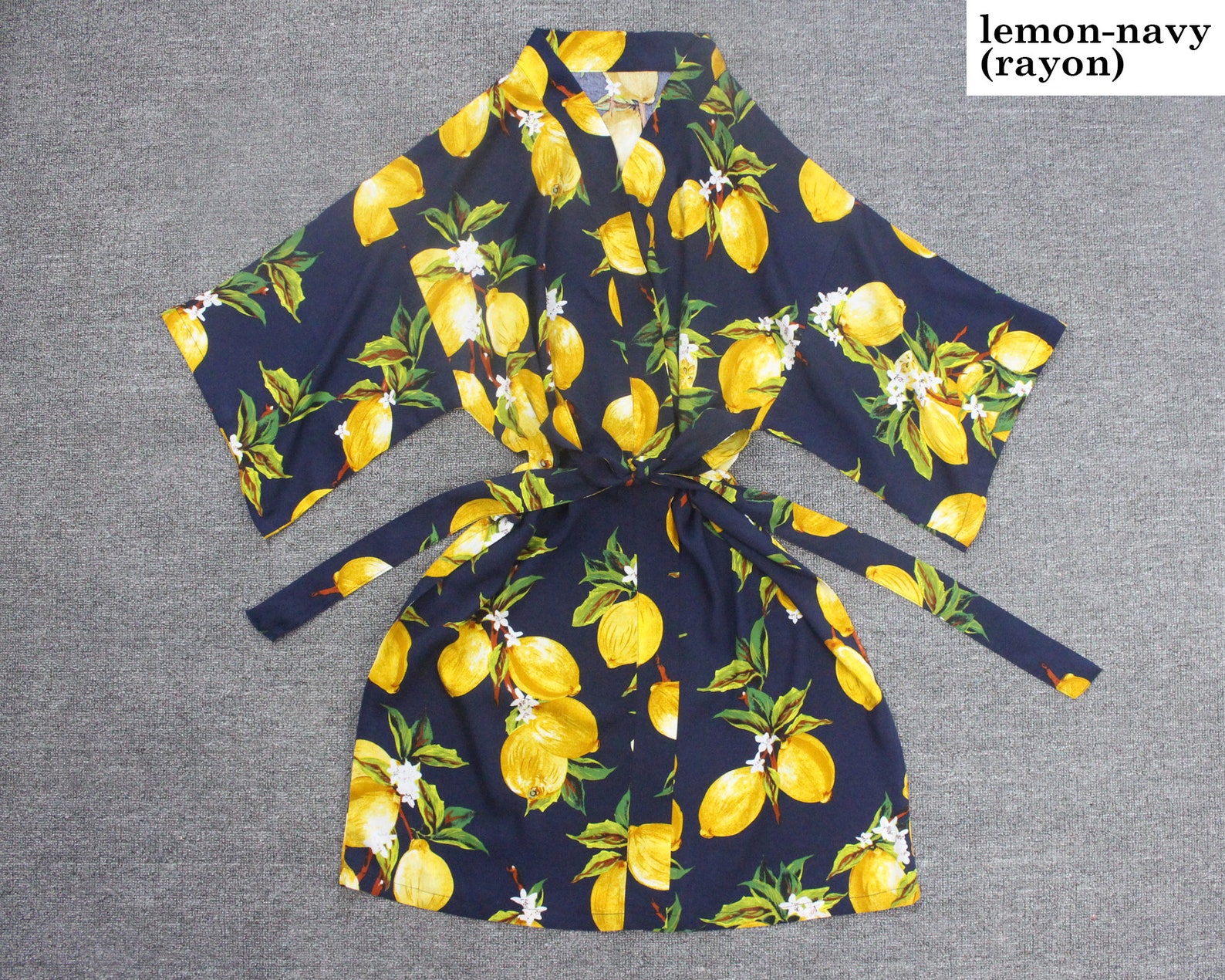 Navy Yellow Lemon Robe Women Kimono Robe bridesmaid Lace - Etsy