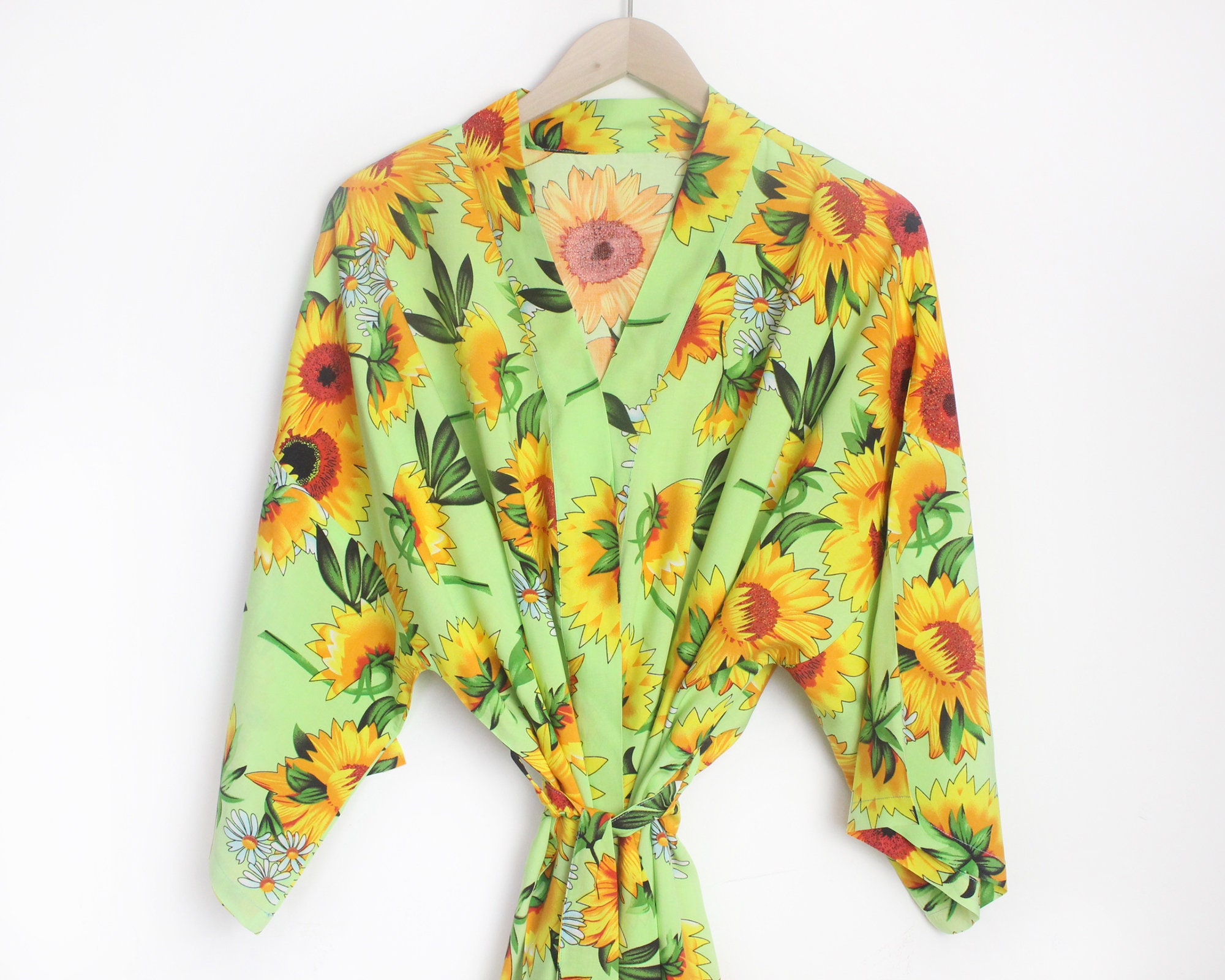 Sunflower-green Floral Robe bridesmaid Robe-bridal | Etsy