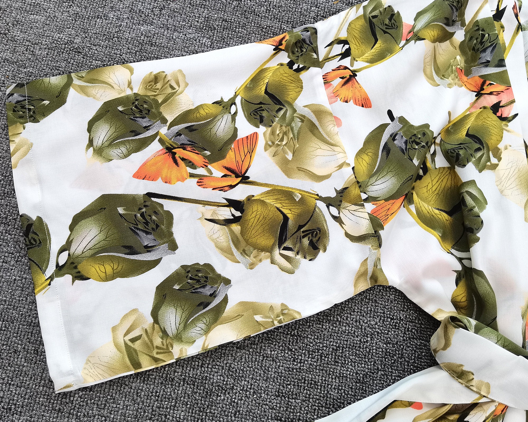 Rose-butterfly Pattern Robe Women Kimono White Robe - Etsy