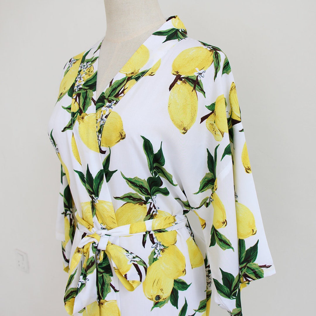 Yellow Floral Robes-white Floral Robe-bridesmaid Robes-kimono Robes ...