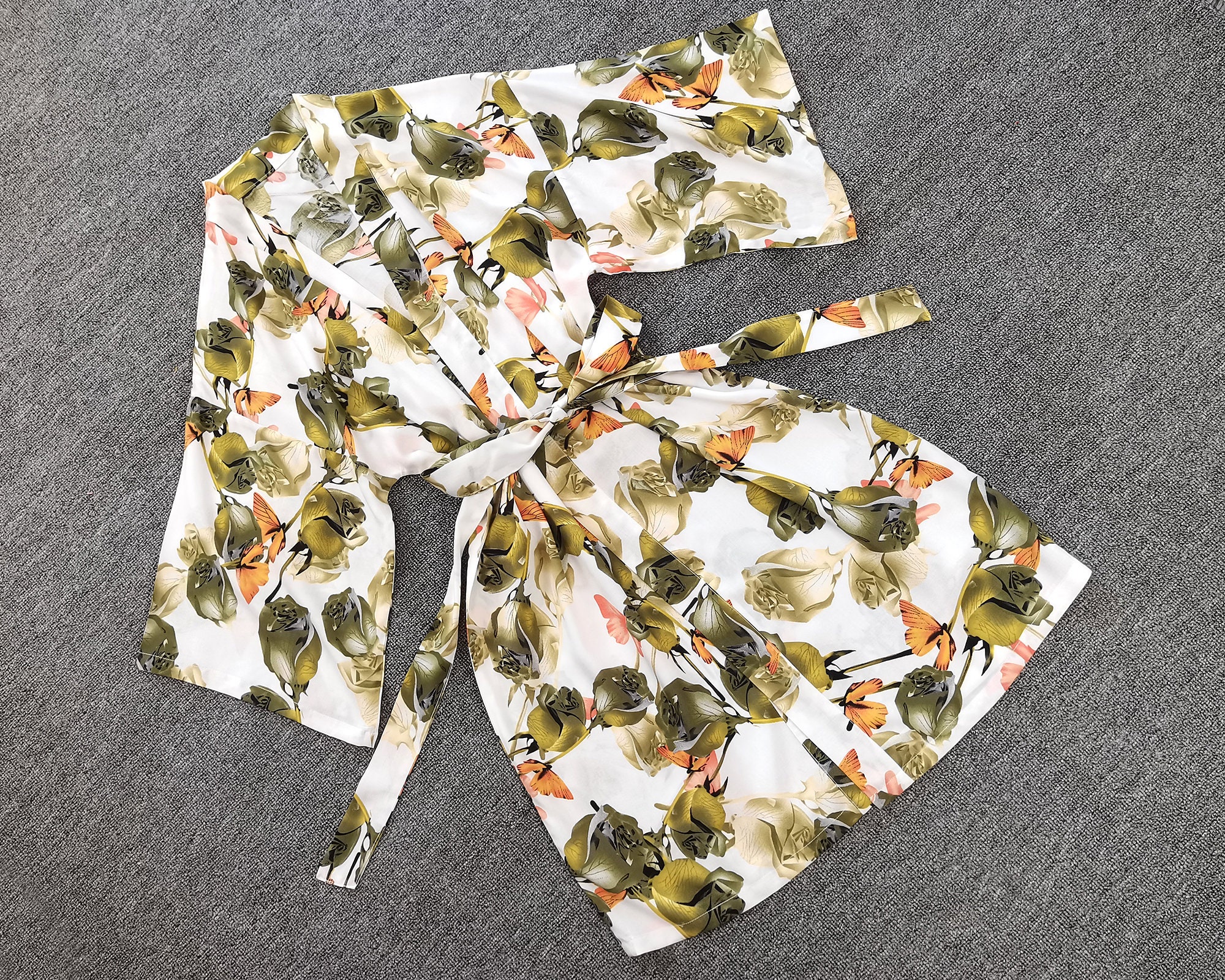 Rose-butterfly Pattern Robe Women Kimono White Robe - Etsy