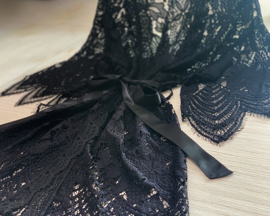 Black Lace Robe Women Kimono Robe-bridal Robe-party Gift-wedding Party ...