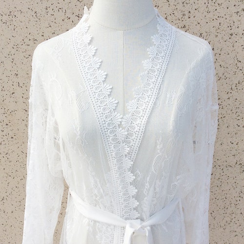 White Lace Robe Women Kimono Robe-bridal Robe-party - Etsy