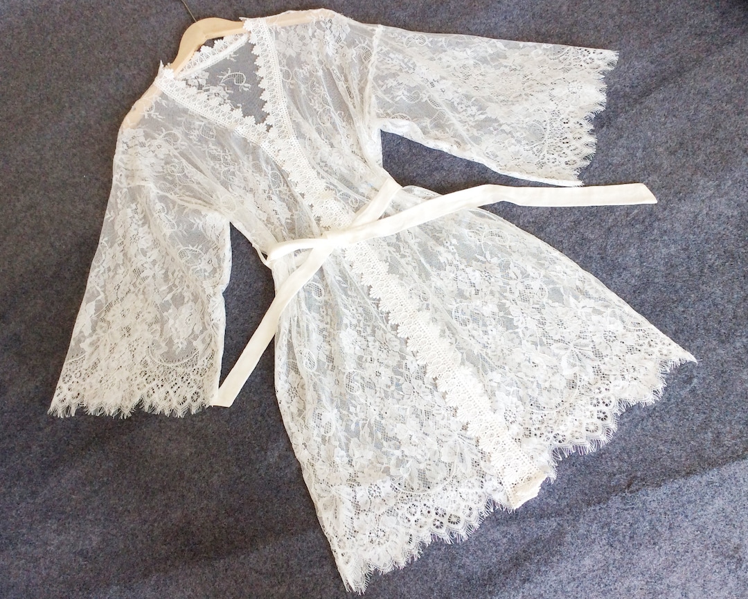 White Lace Robe Women Kimono Robe-bridal Robe-party Gift-wedding Party ...
