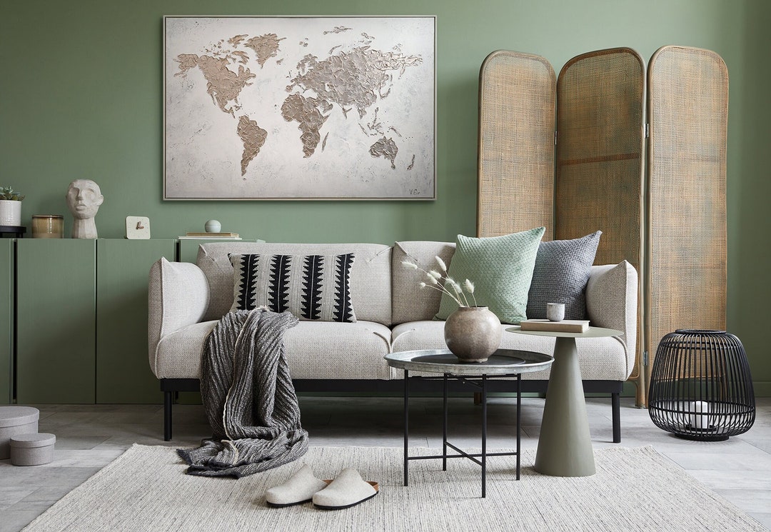 Acrylic Painting on Canvas world Map, Living Room Wall Art, Wall Decor ...