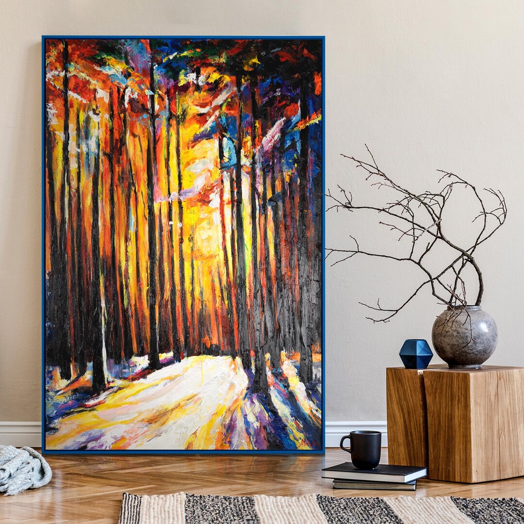 Unstretched Canvas Painting | Hand-painted Forest Acrylic Wall Art ...