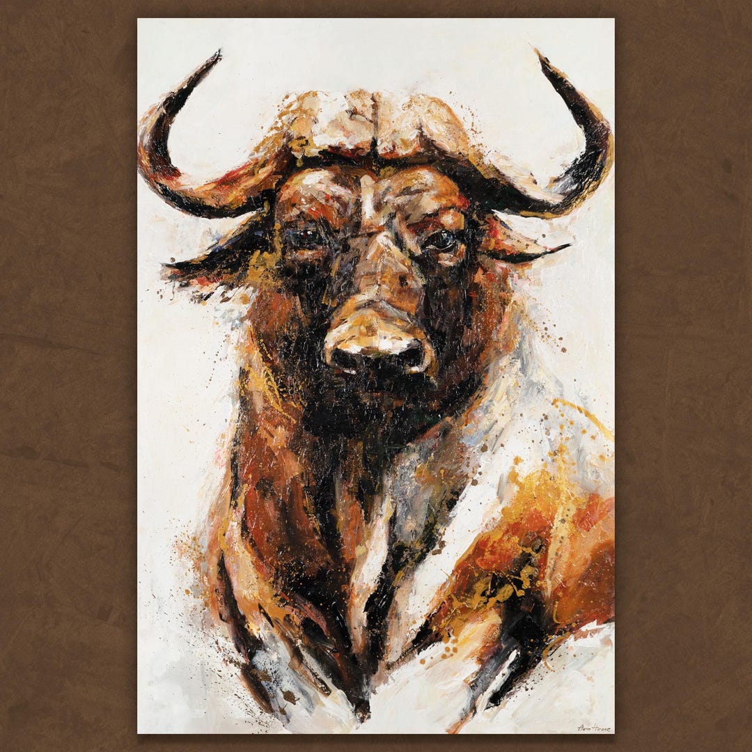 Acrylic on Canvas Bull Wall Art | Hand-painted Abstract Animal Painting ...
