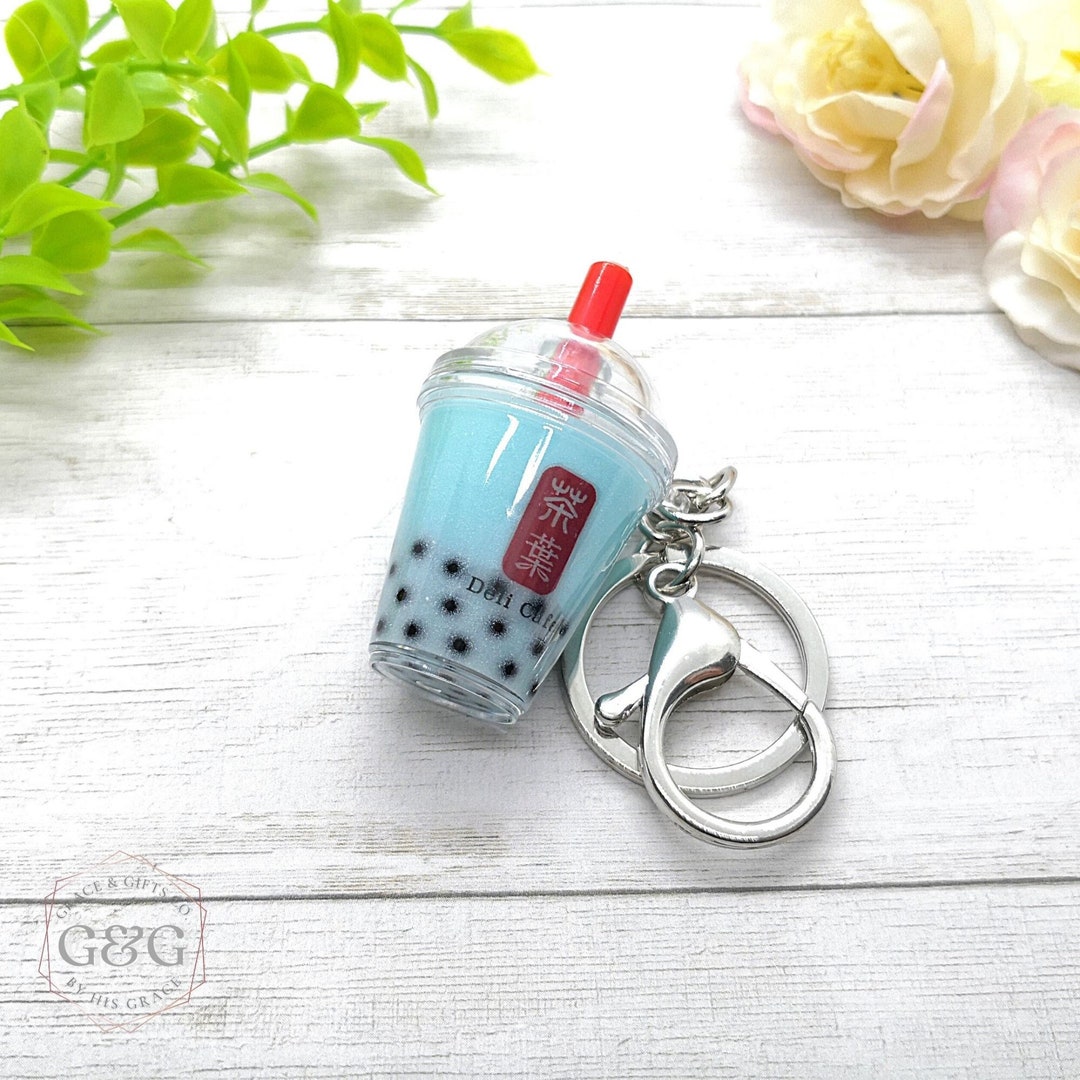 Blue Coral Boba Tea Keychain Bubble Tea Key Ring Boba Milk Tea - Etsy