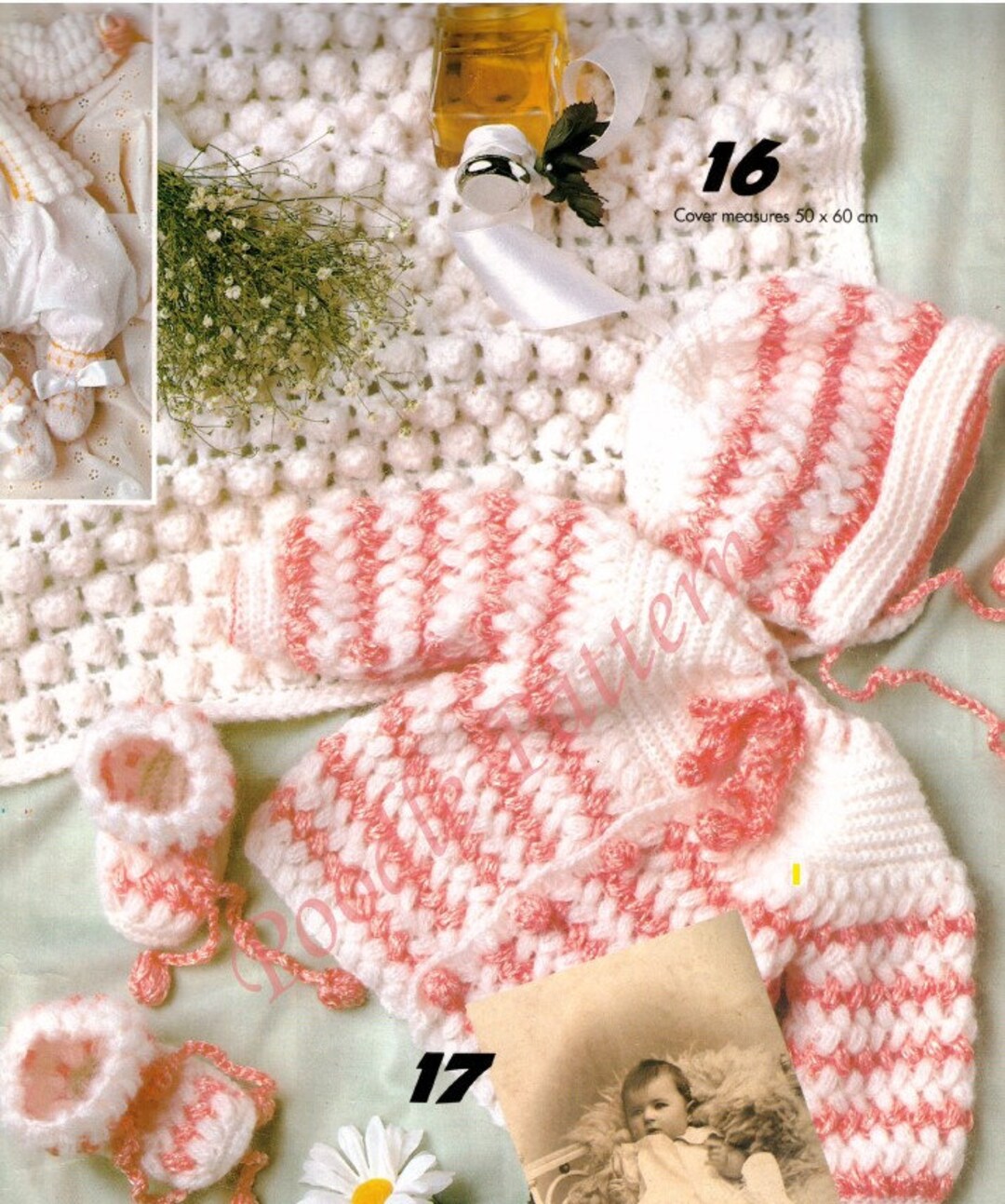 CROCHET PATTERN Baby Blanket Cot Pram Cover Lacy Shawl Cellular DK ...