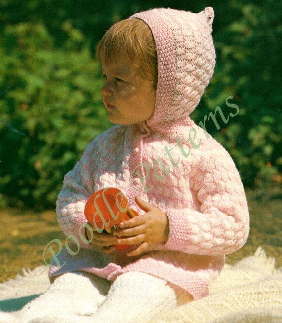 Hooded Baby Jacket Knitting Pattern Size 1-2