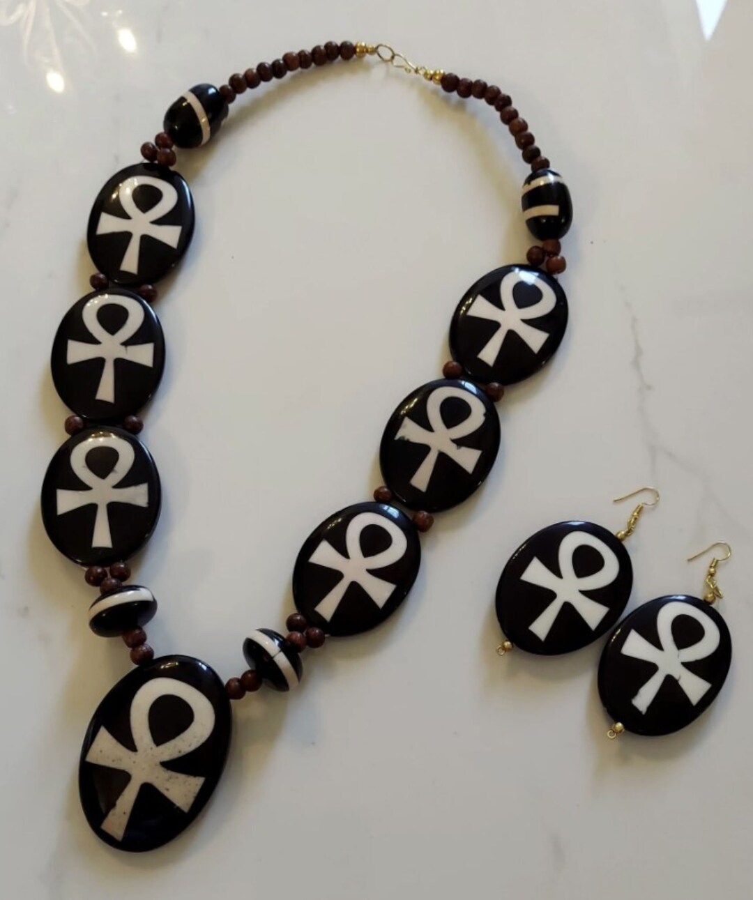 African Tribal Ankh Cross Statement Necklace Set - Etsy