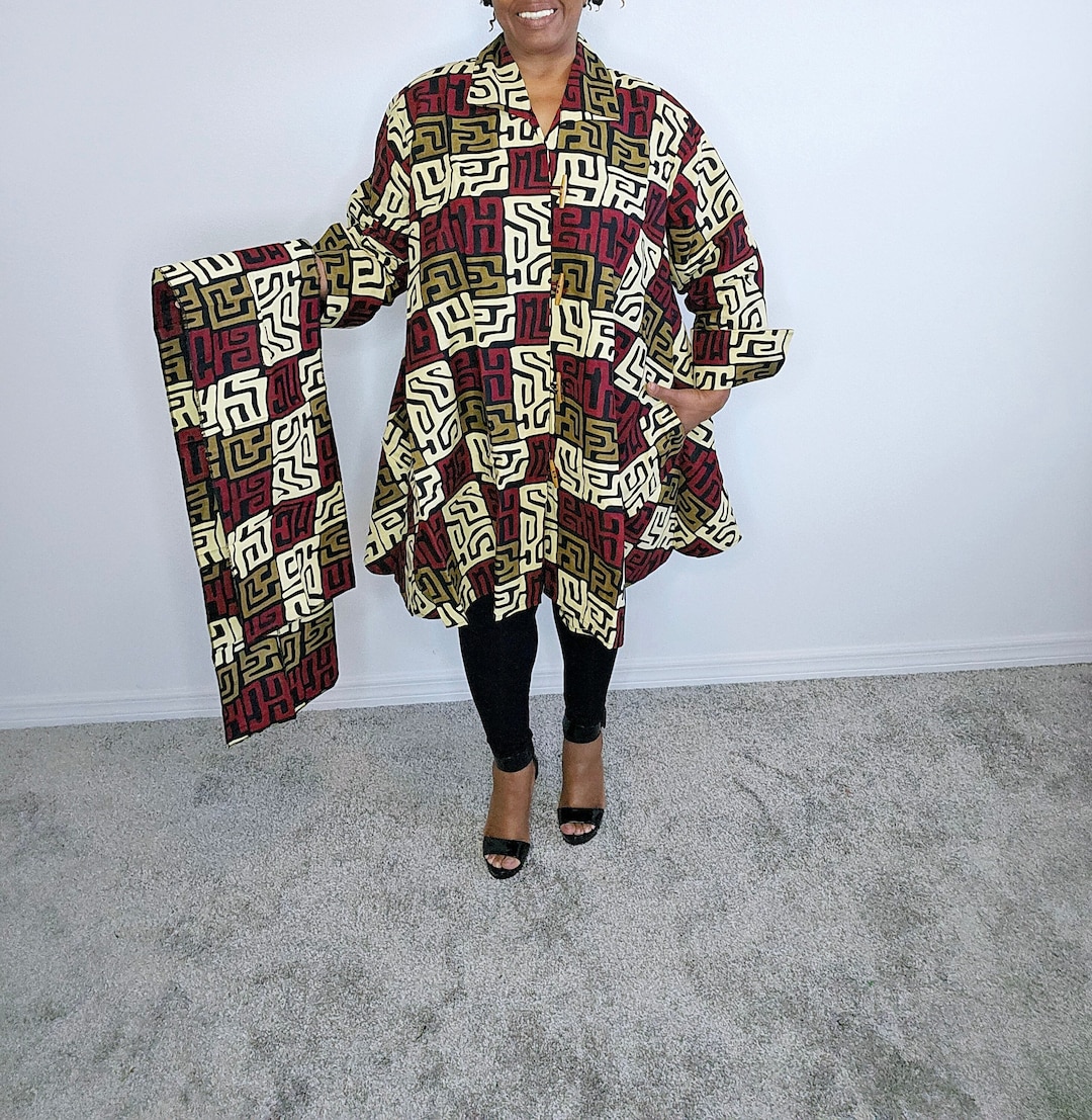 African Print Woman Long Tunic Hi Low Swing Maxi Shirt Dress / Size ...