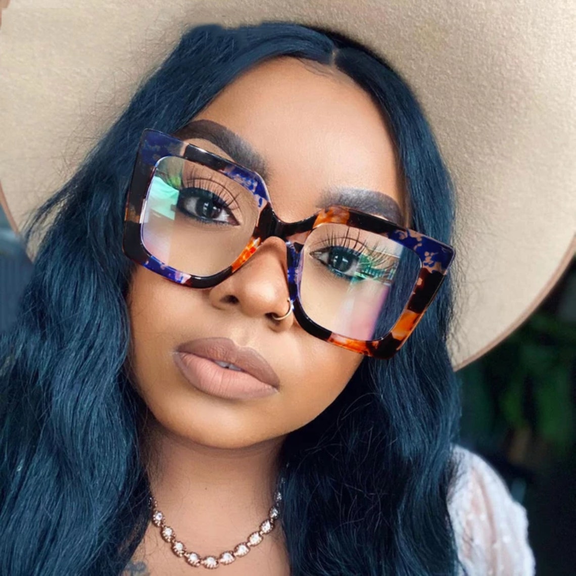 Women Oversized Square Blue Light Blocking Glasses Vintage Etsy
