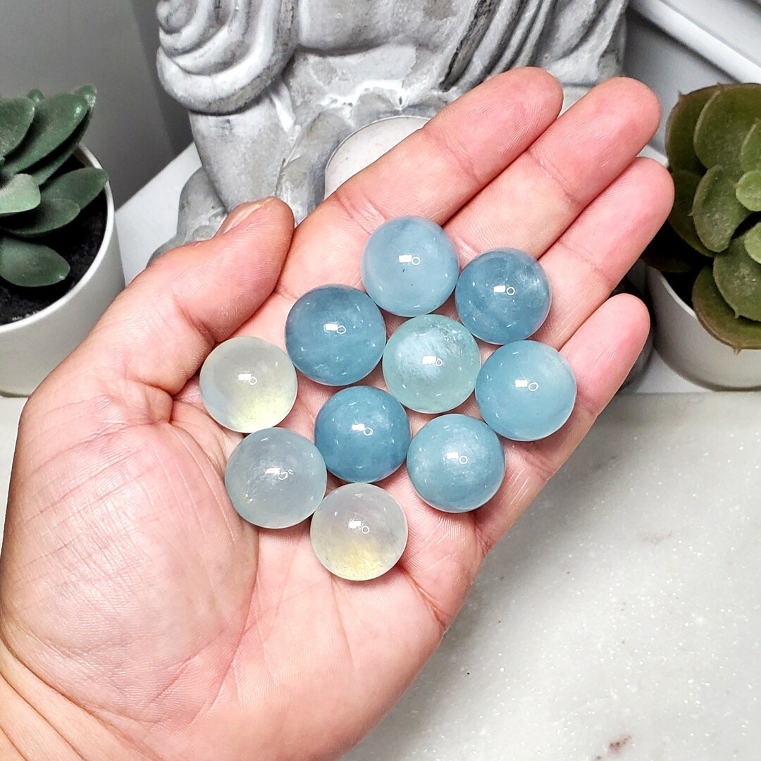 Aquamarine Mini Spheres, Light Blue Aquamarine Spears, Marble-sized ...