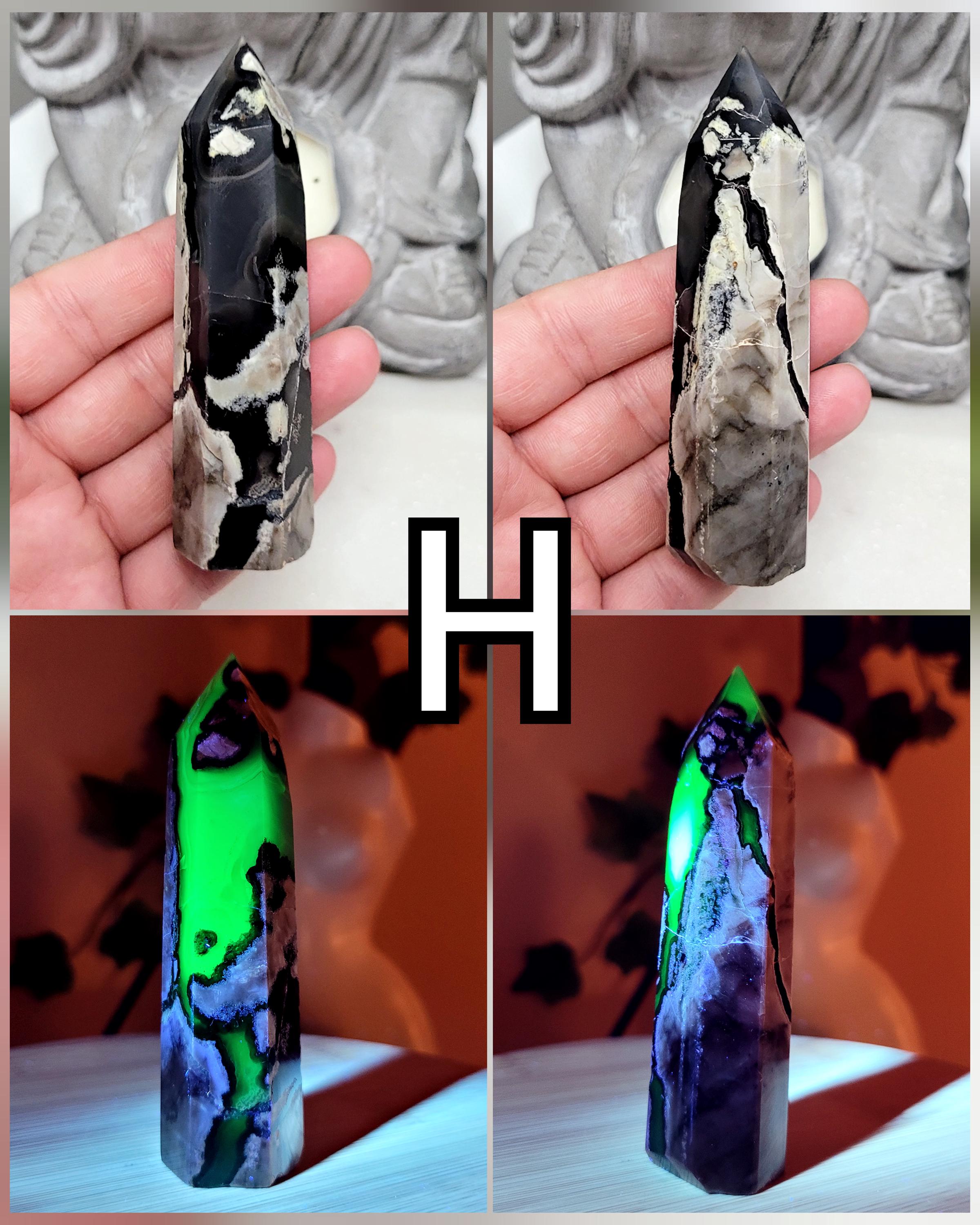 UV Volcano Agate Towers, Green Reactive Agate, Fluorescent Reaction ...