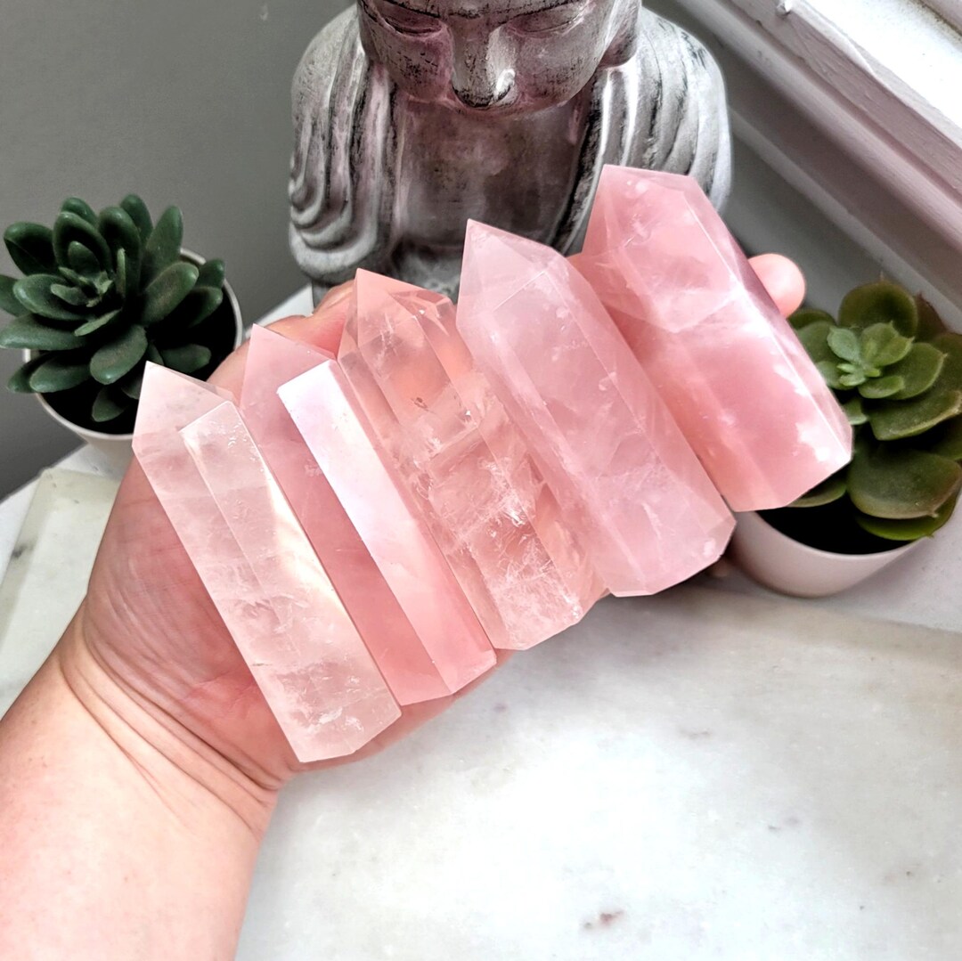 Rose Quartz Towers, 6 Sides Rose Quartz Point, Crystal Pink Quartz ...