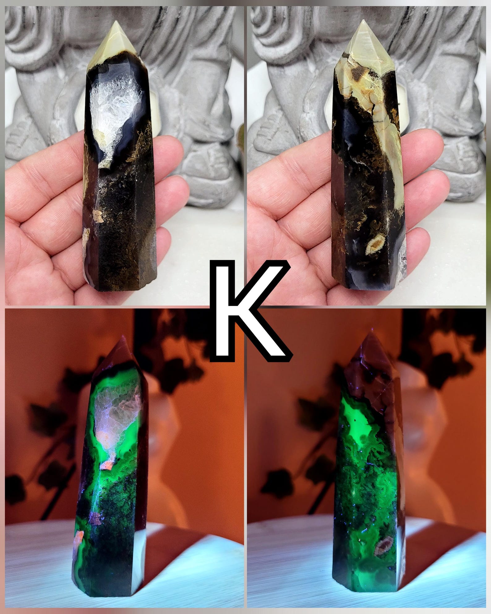 UV Volcano Agate Towers, Green Reactive Agate, Fluorescent Reaction ...