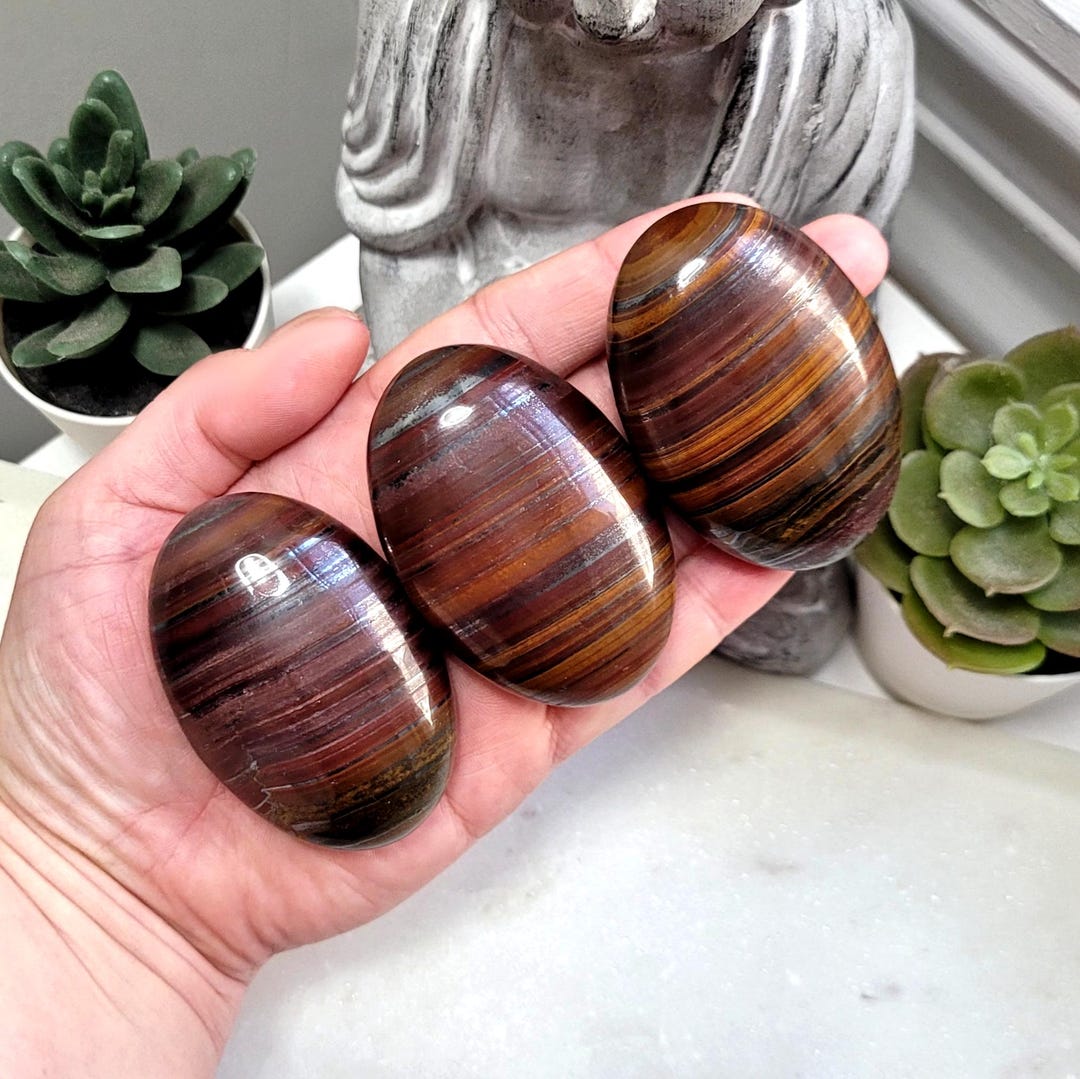 Iron Tiger Eye Palm Stone, Hematite Tiger Eye Mineral, Grounding and ...