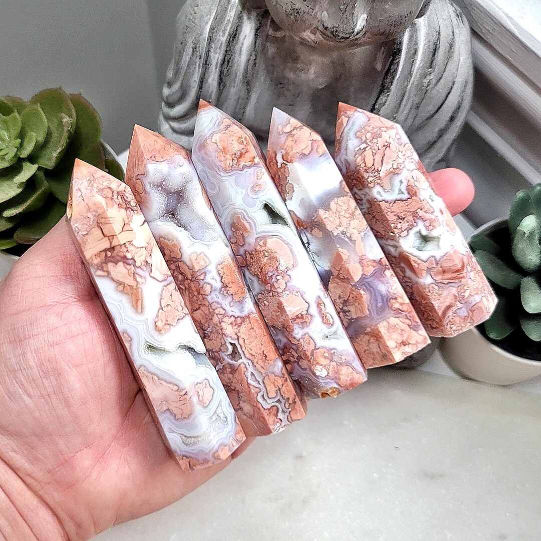 Druzy Pink Agate Towers, Cotton Candy Agate Point, Sparkly Rose Agate ...