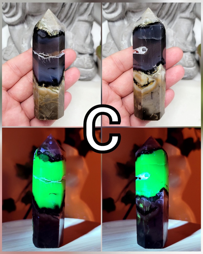 UV Volcano Agate Towers, Green Reactive Agate, Fluorescent Reaction ...