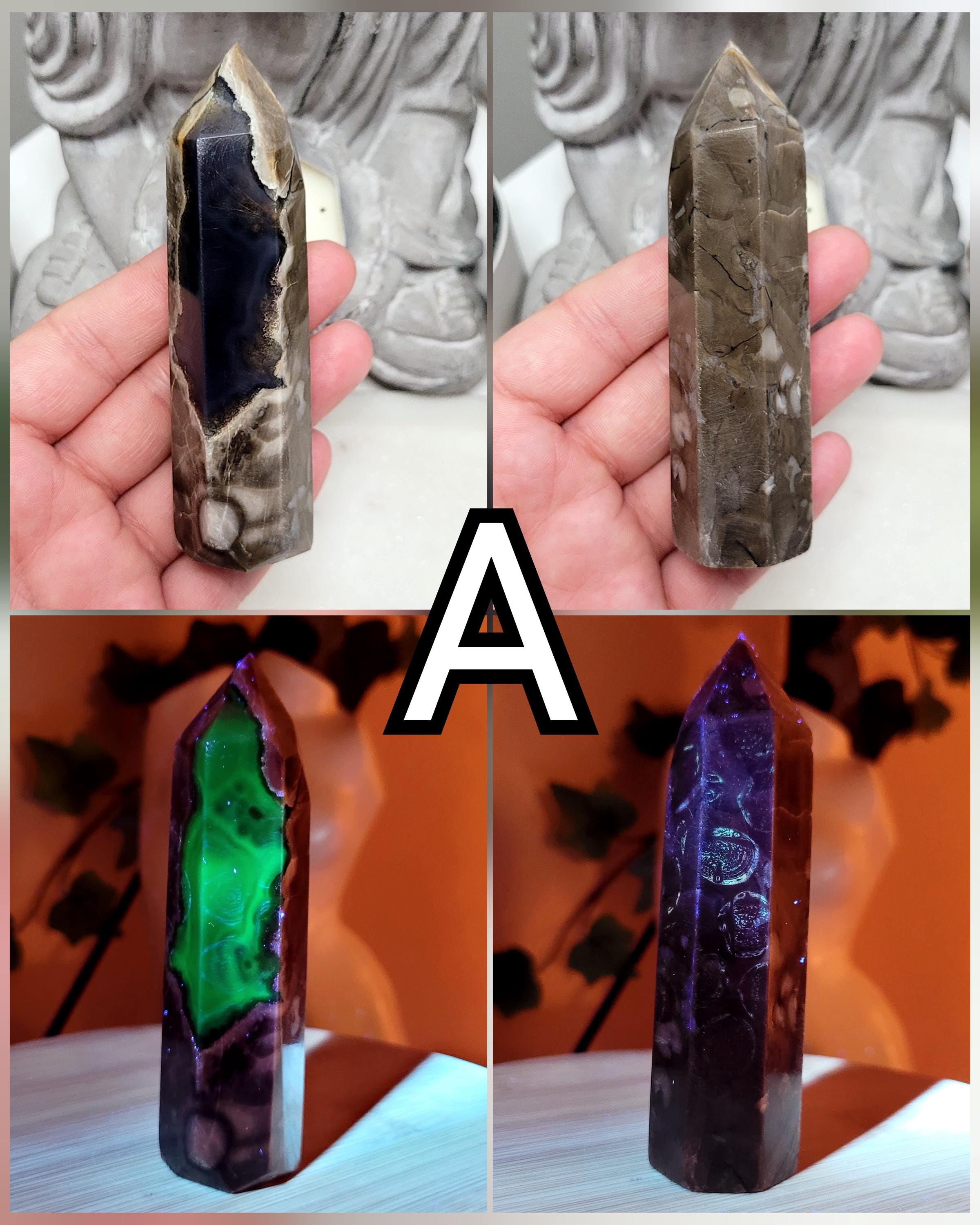 UV Volcano Agate Towers, Green Reactive Agate, Fluorescent Reaction ...