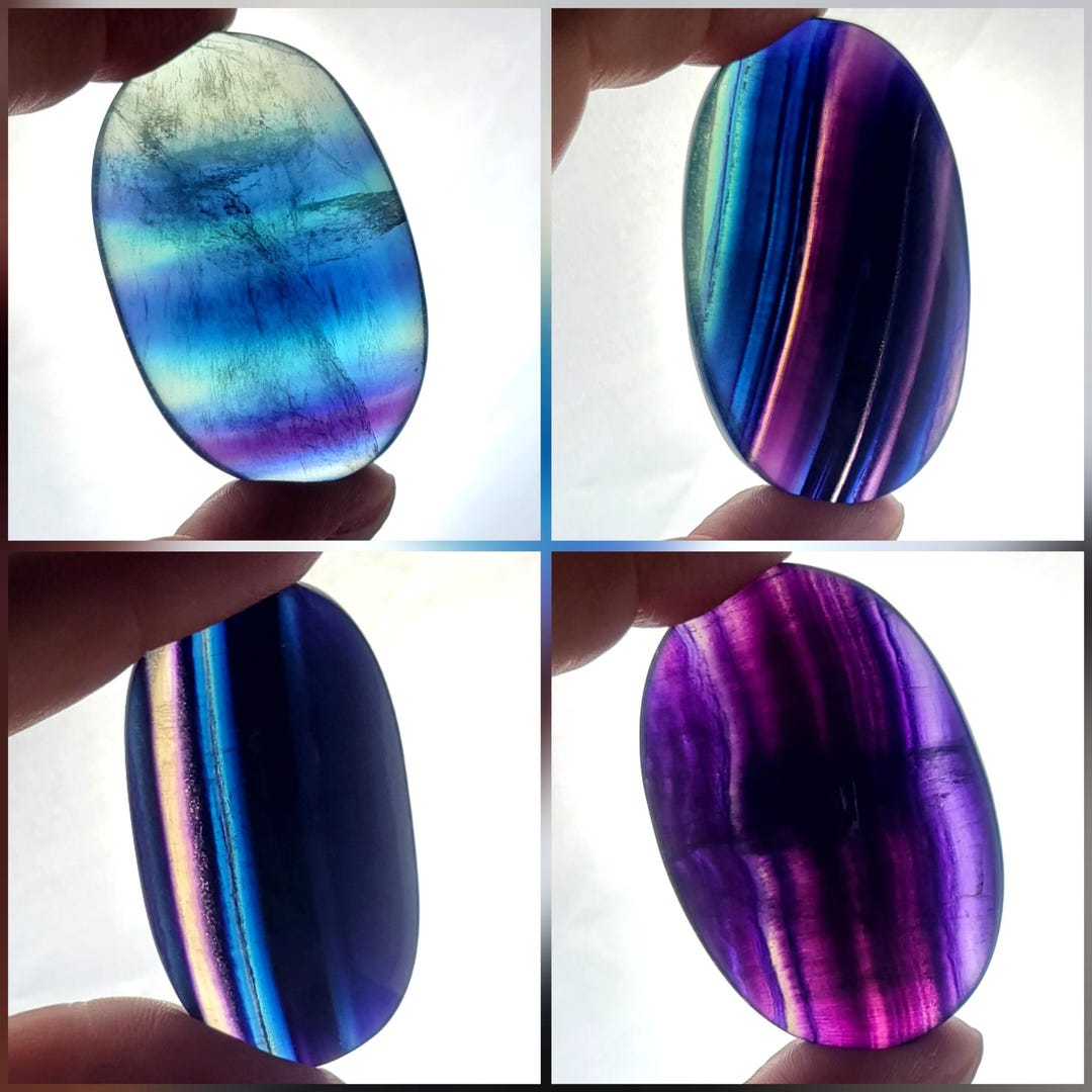 BANDED Fluorite Palm Stones, Polished Fluorite Crystal, Fluorite Pocket ...