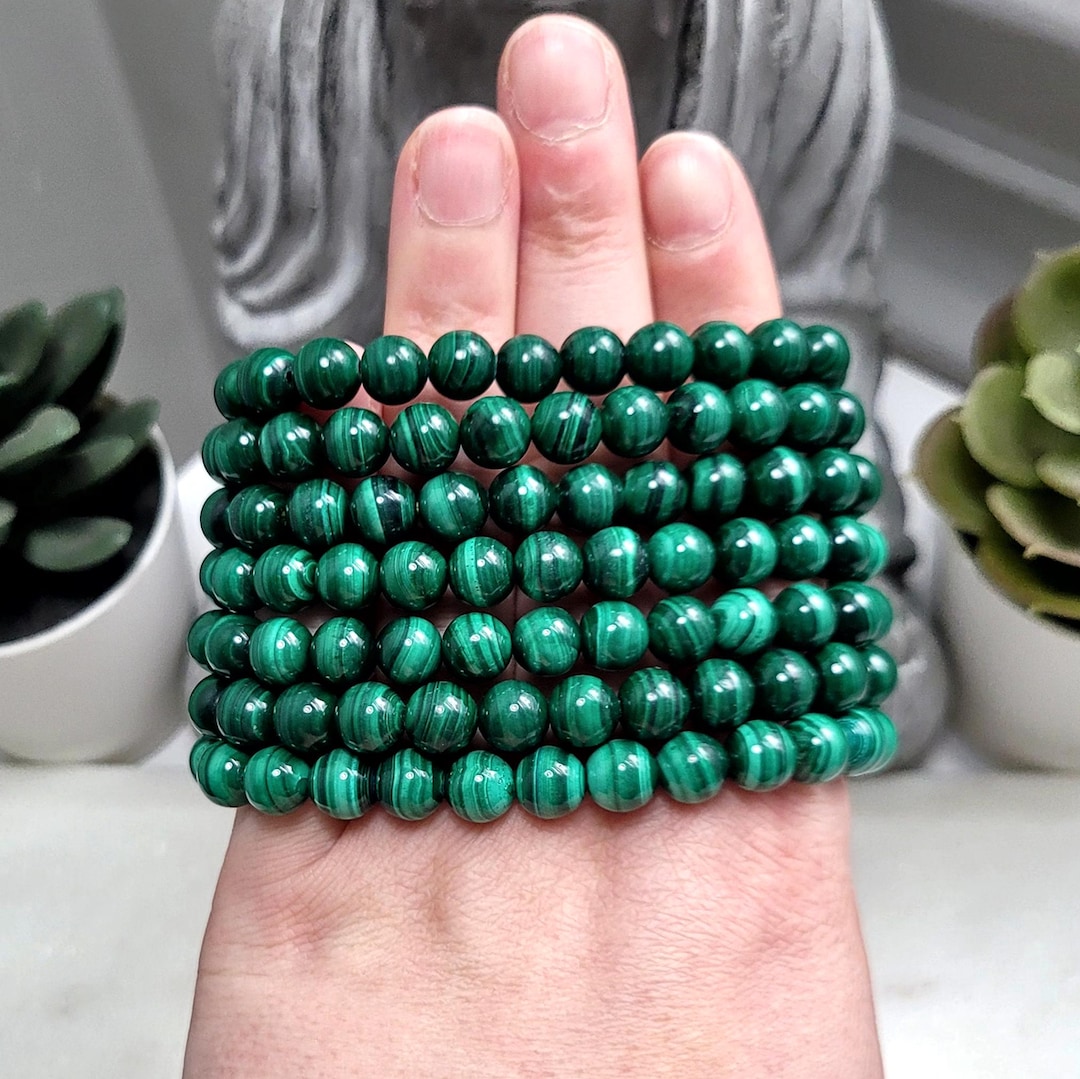 Green Malachite Bracelets, Polished Malachite Bead With Banding ...