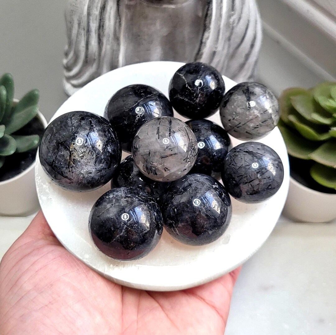 Black Tourmaline in Quartz Spheres, Mini Tourmalinated Quartz Balls ...