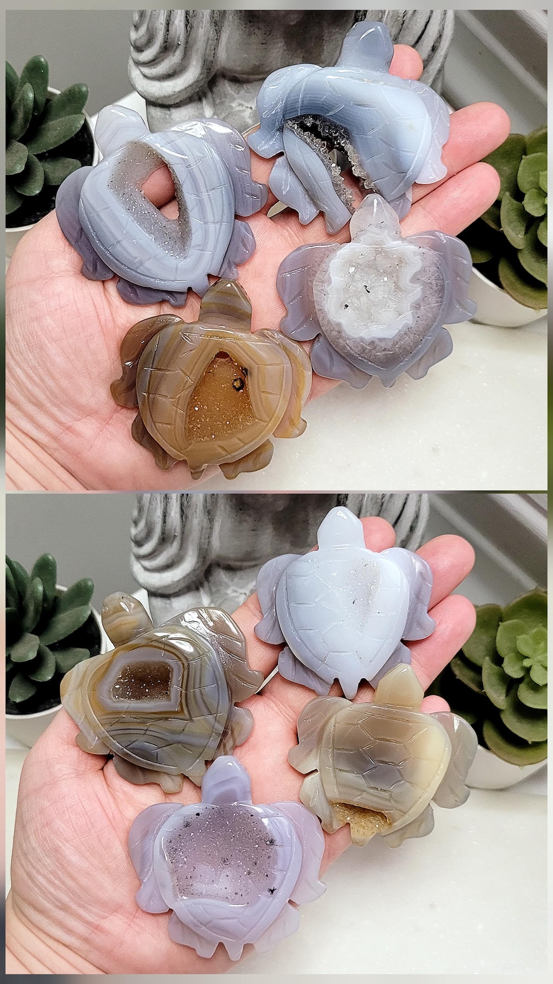 Druzy Agate Sea Turtles, Hand-carved Turtle Carving, Love for Crystal ...