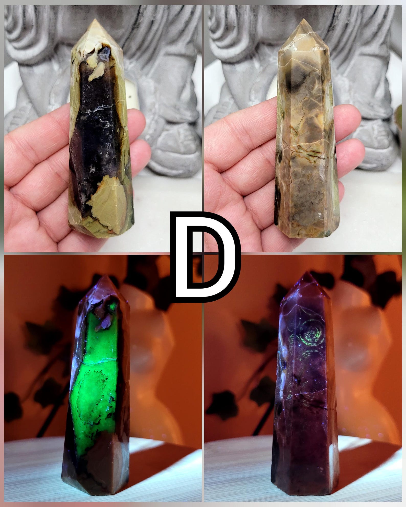 UV Volcano Agate Towers, Green Reactive Agate, Fluorescent Reaction ...