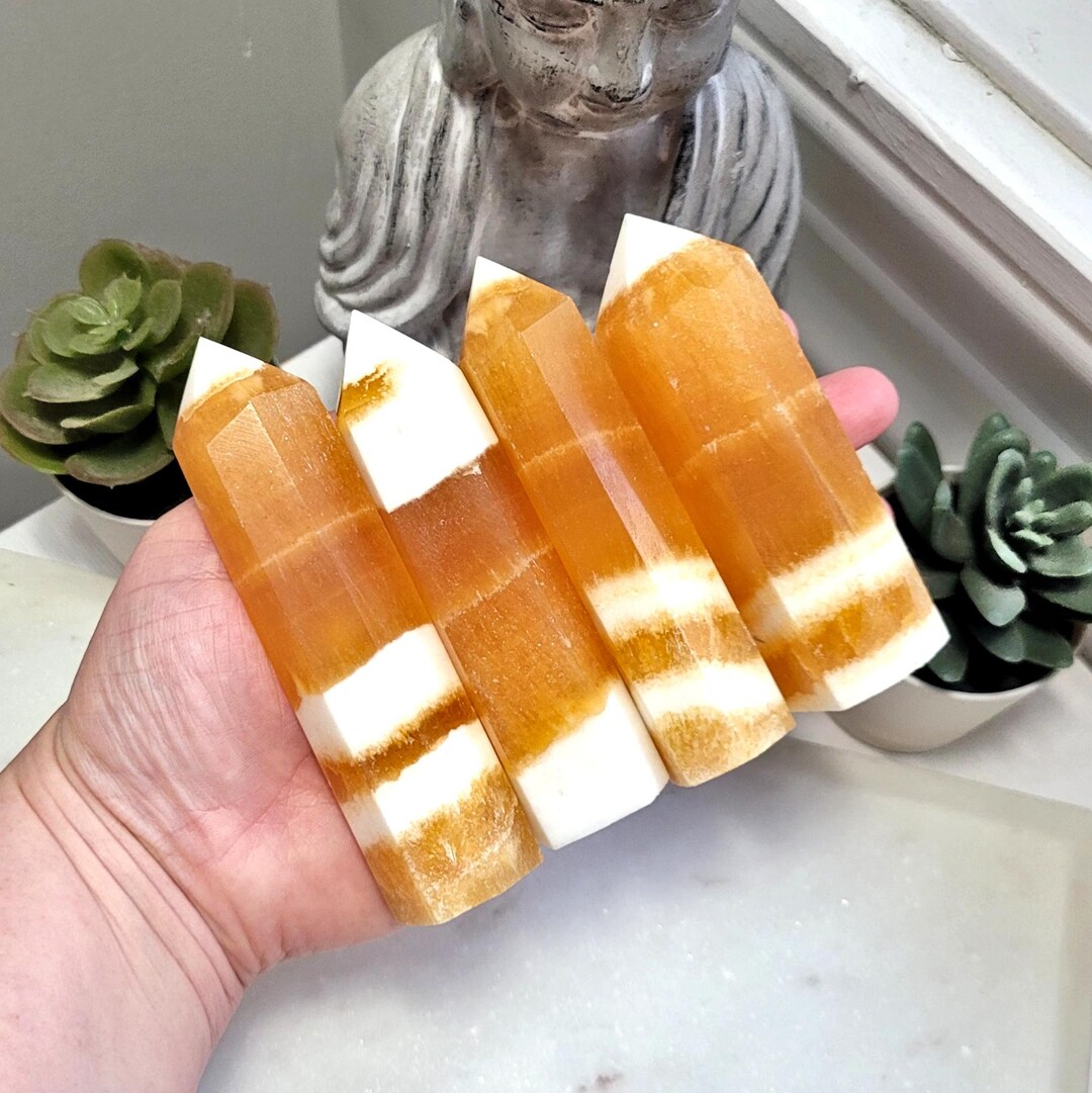 Orange Calcite Chunky Tower, Orange Creamsicle Stone, Yellow and White ...