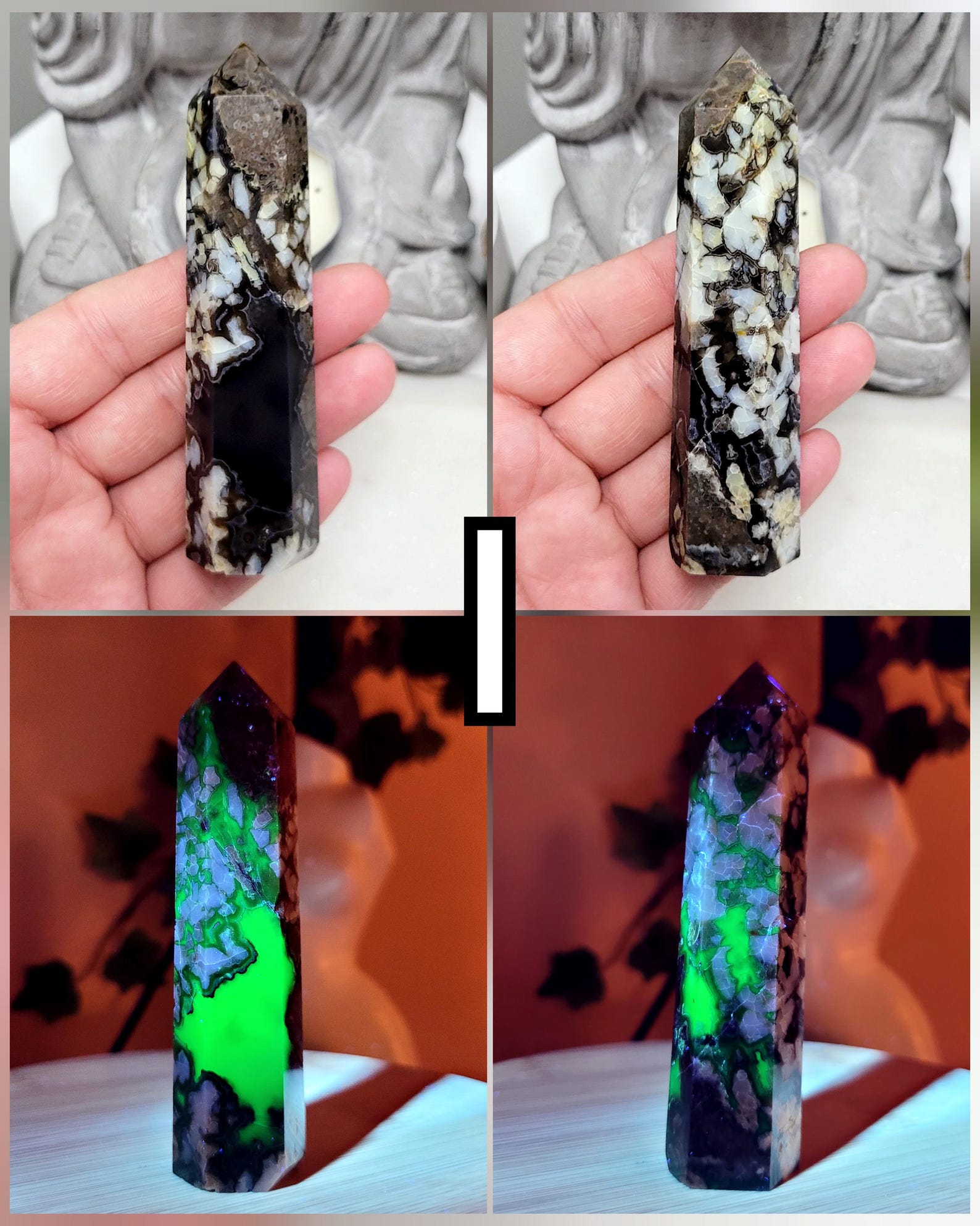 UV Volcano Agate Towers, Green Reactive Agate, Fluorescent Reaction ...