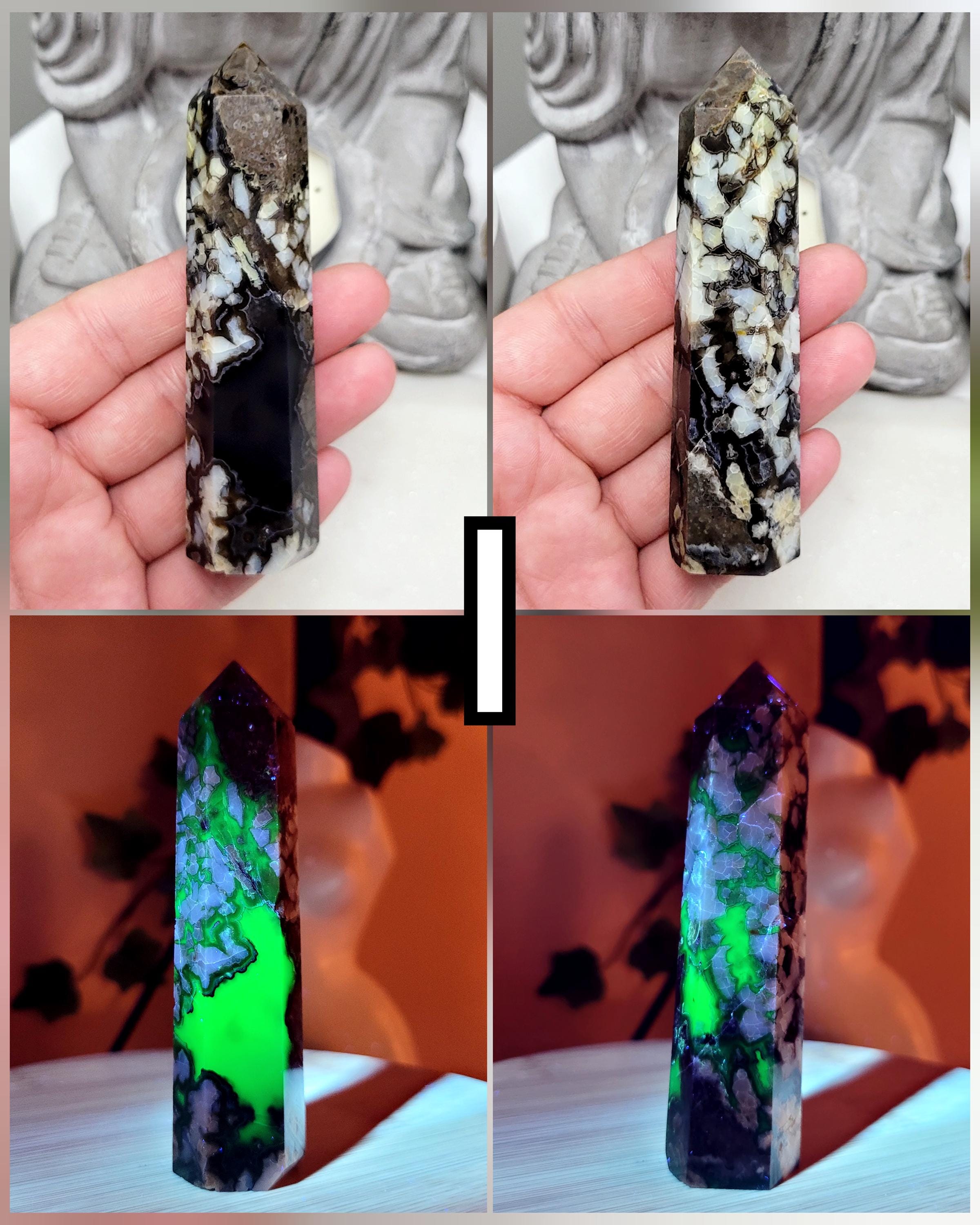 UV Volcano Agate Towers, Green Reactive Agate, Fluorescent Reaction ...